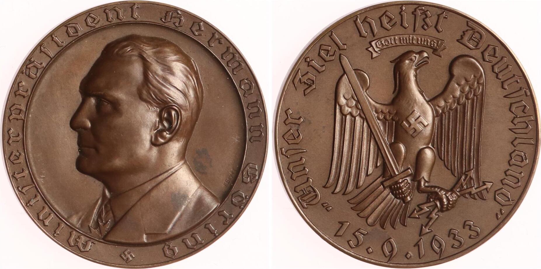 Drittes Reich Bronzemedaille 1933 Auf den Ministerpräsidenten Hermann ...
