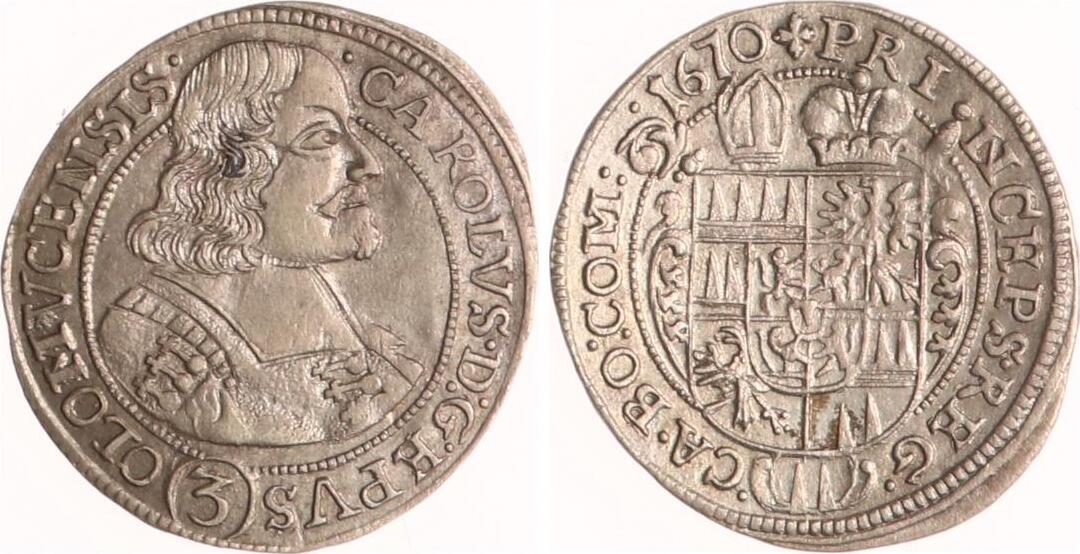 Olmütz, Erzbistum 3 Kreuzer 1670 Karl II. von Liechtenstein 1664-1695 EF | MA-Shops