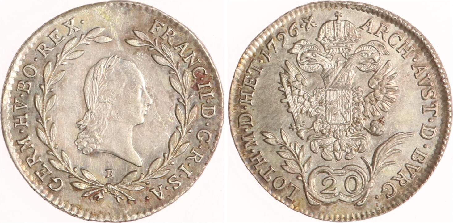 Österreich 20 Kreuzer 1796 B Franz II. (I.) 1792-1835. UNC-, schöne Patina | MA-Shops