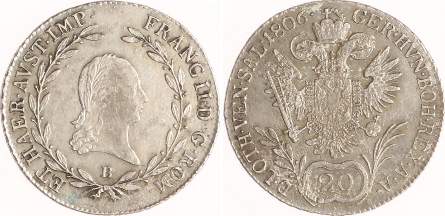 Österreich 20 Kreuzer 1806 B Franz II. (I.) 1792-1835. EF | MA-Shops