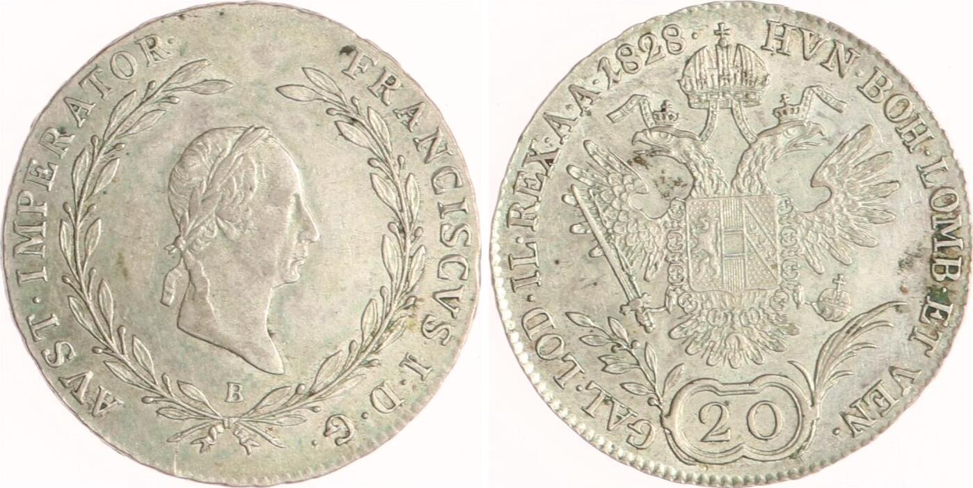 Österreich 20 Kreuzer 1828 B Franz II. (I.) 1792-1835. VF-EF | MA-Shops