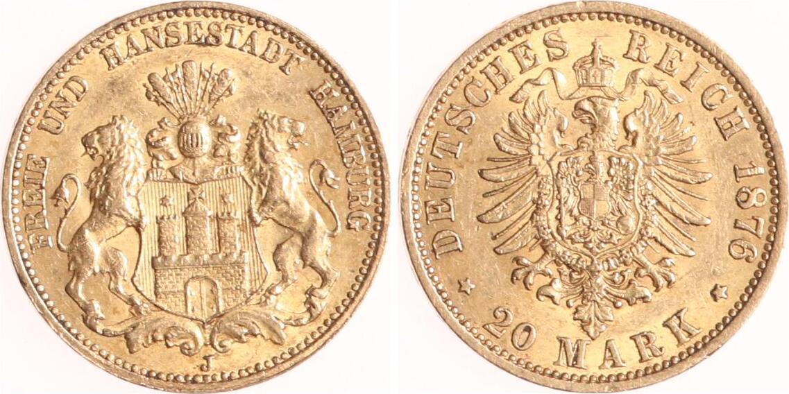 Hamburg 20 Mark 1876 J VF | MA-Shops
