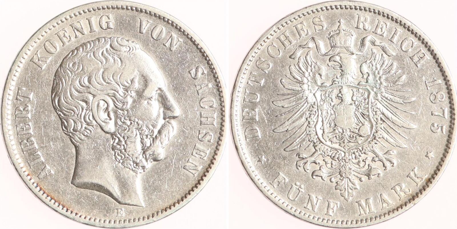 Sachsen 5 Mark 1875 E Albert 1873-1902. F/VF | MA-Shops