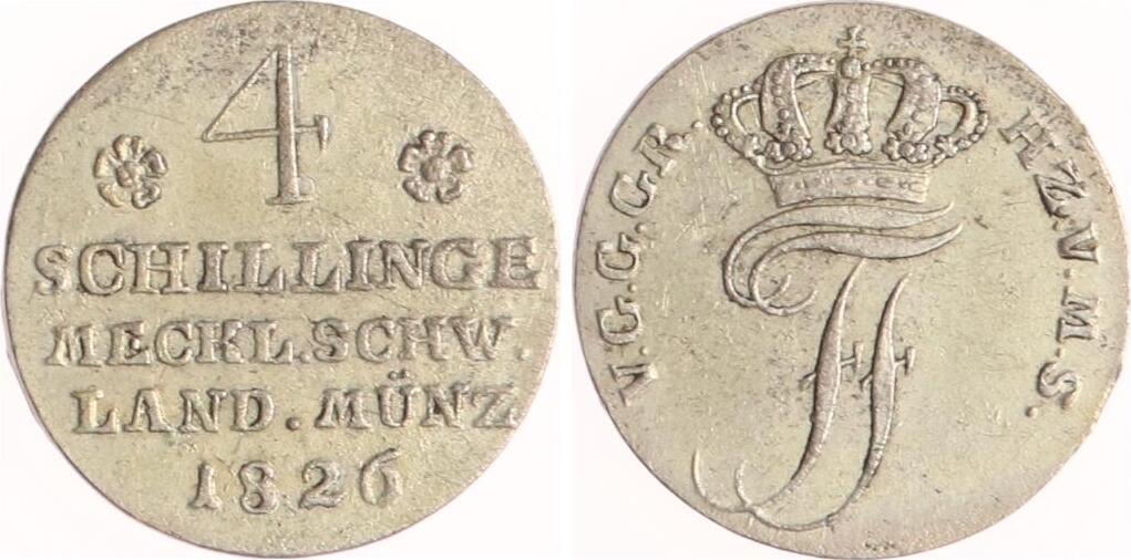 Mecklenburg-Schwerin 4 Schillinge 1826 Friedrich Franz I. 1785-1837 EF | MA-Shops