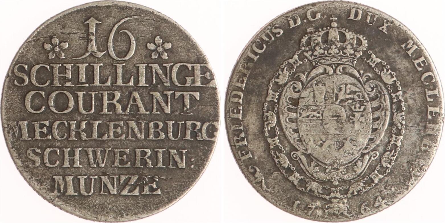Mecklenburg-Schwerin 16 Schillinge 1764 Friedrich 1756-1785 VF | MA-Shops