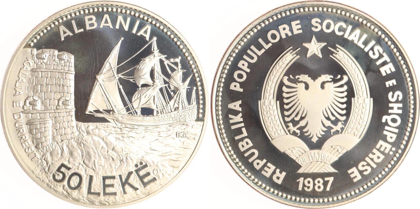 Albanien 50 Leke 1987 Segelschiff. Proof | MA-Shops