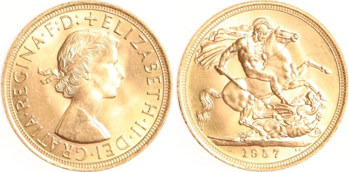 Großbritannien Sovereign 1957 Elizabeth II. 1952-2022. CH UNC | MA-Shops