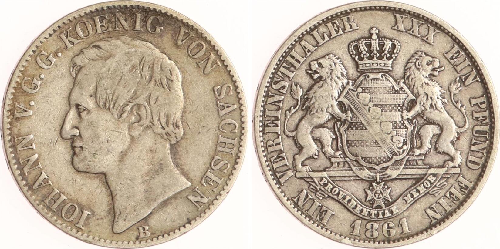 Sachsen Taler 1861 B Johann 1854-1873. VF | MA-Shops