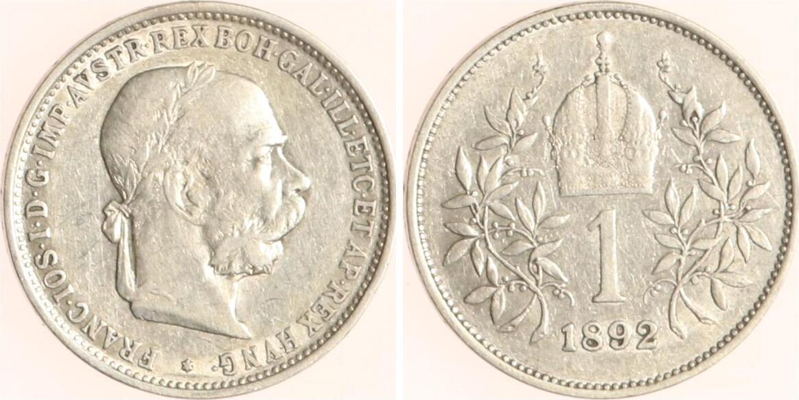 Österreich 1 Krone 1892 Franz Joseph I. 1848-1916. VF | MA-Shops