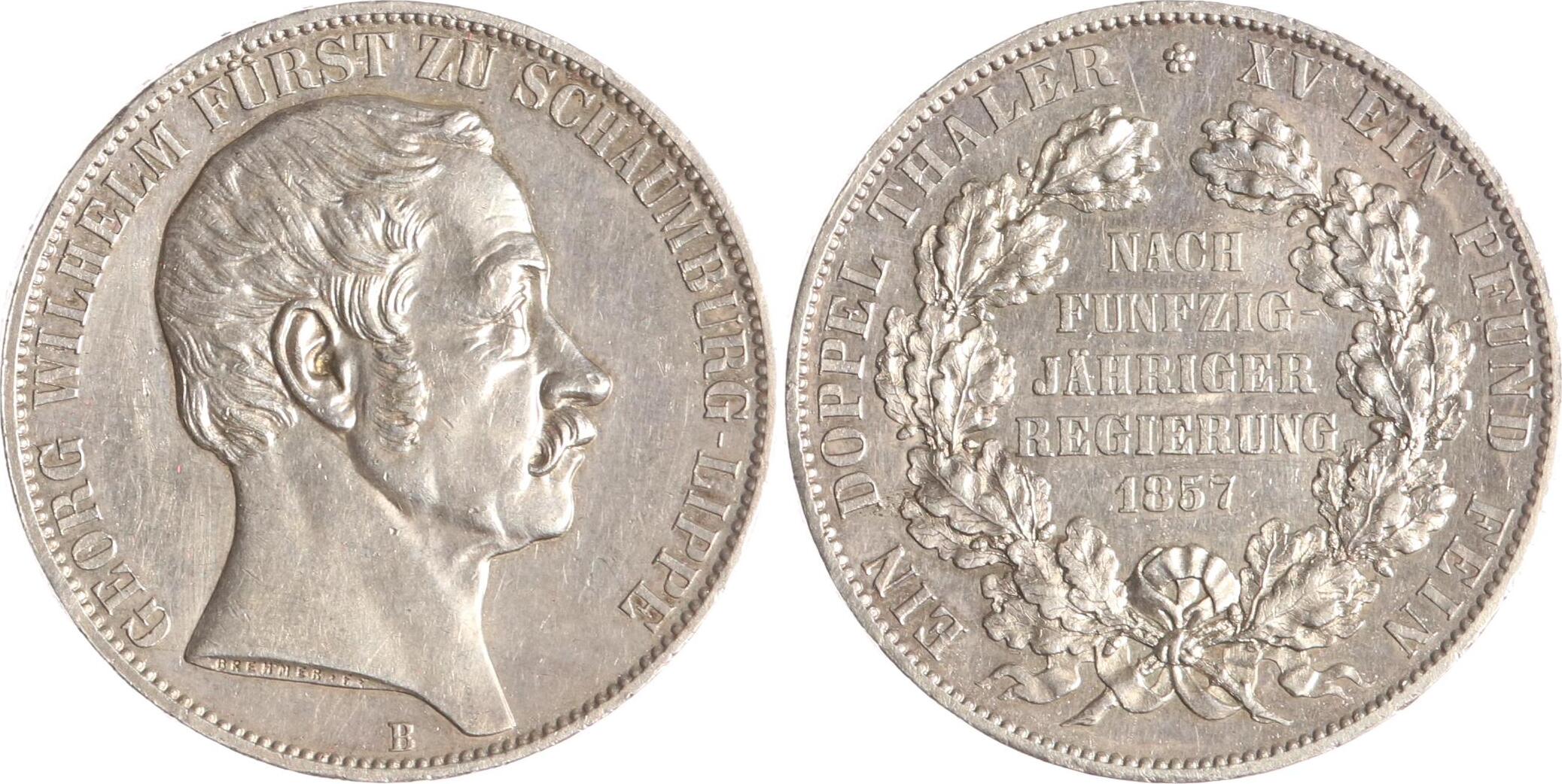 Schaumburg-Lippe Doppeltaler 1857 Georg Wilhelm 1807-1860. EF | MA-Shops
