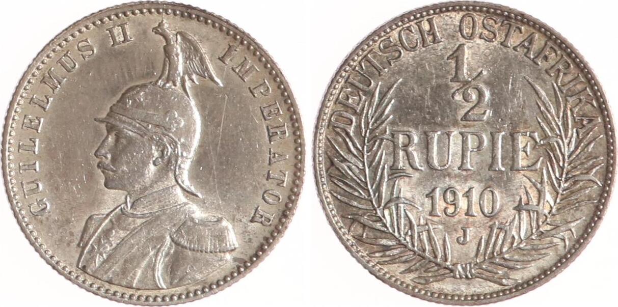 Deutsch-Ostafrika 1/2 Rupie 1910 J EF | MA-Shops