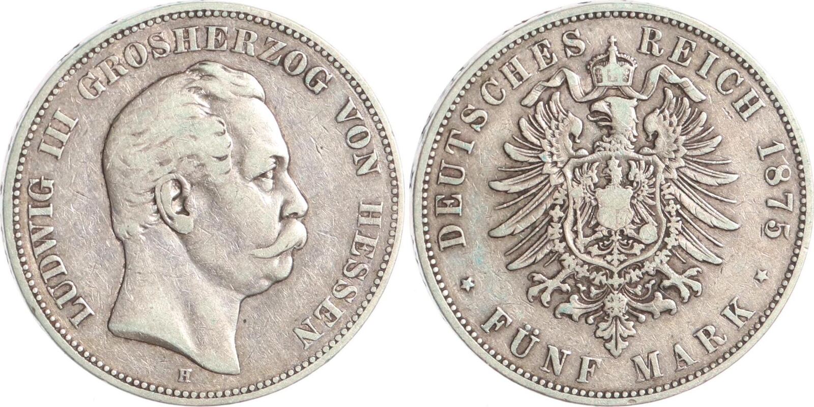 Hessen 5 Mark 1875 H Ludwig III. 1848-1877. F/VF | MA-Shops