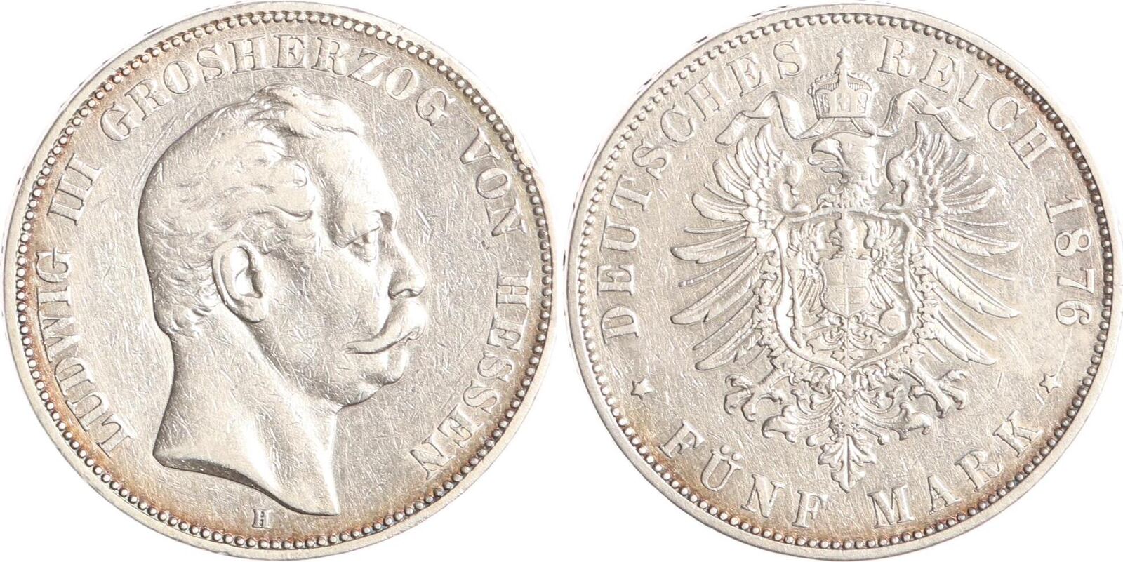 Hessen 5 Mark 1876 H Ludwig III. 1848-1877. VF- | MA-Shops