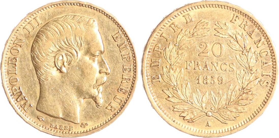 Frankreich 20 Francs 1859 A Napoleon III. 1852-1870. VF-EF | MA-Shops