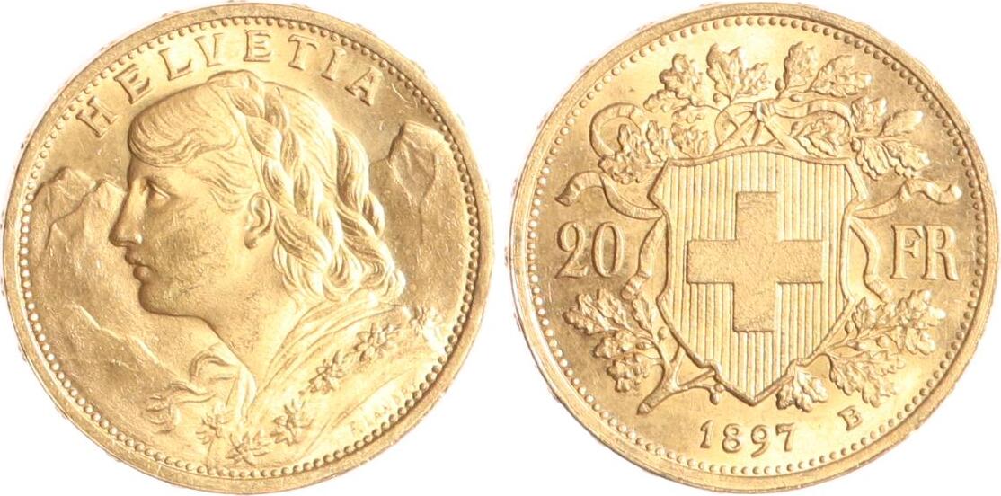 Schweiz 20 Franken 1897 Vreneli. UNC- | MA-Shops