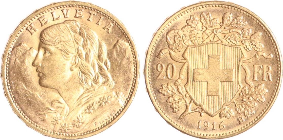 Schweiz 20 Franken 1916 Vreneli. UNC- | MA-Shops