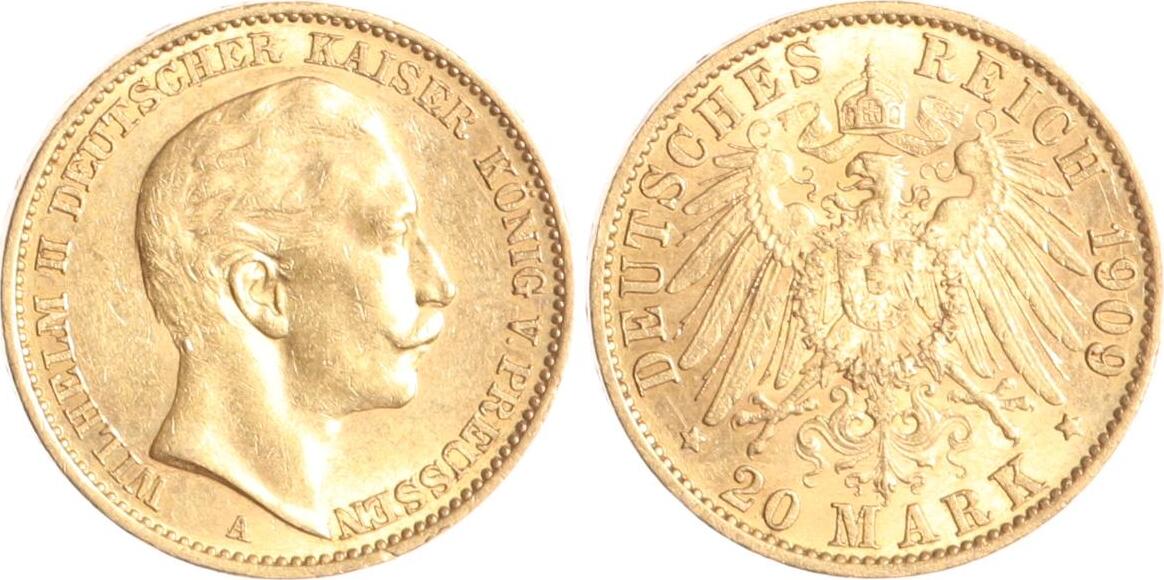 Preussen 20 Mark 1909 A Wilhelm II. 1888-1918. VF-EF | MA-Shops