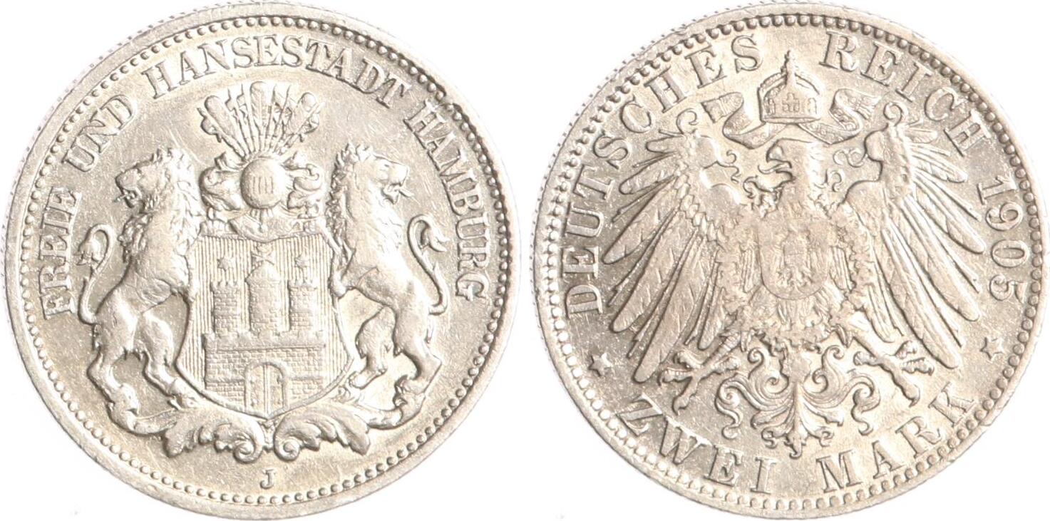 Hamburg 2 Mark 1905 J VF | MA-Shops