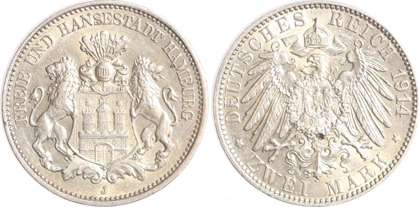 Hamburg 2 Mark 1914 J VF-EF | MA-Shops