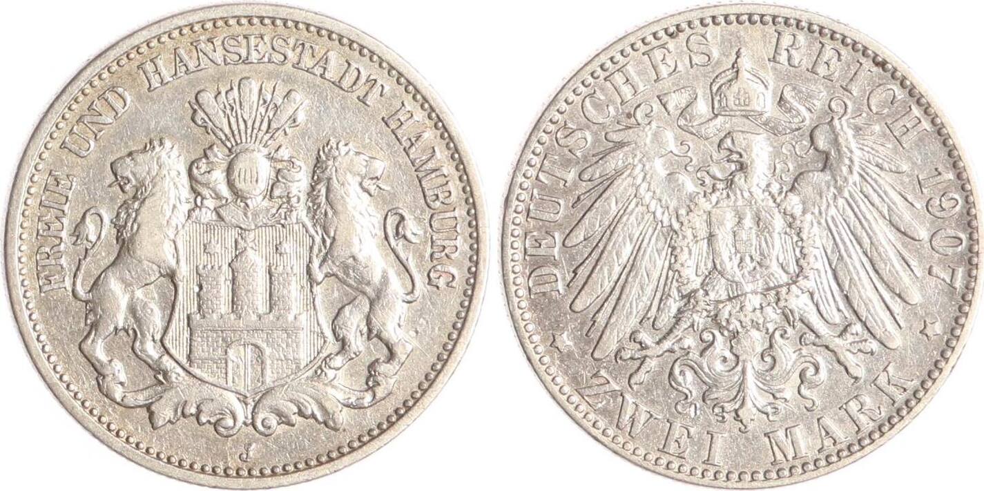 Hamburg 2 Mark 1907 J VF | MA-Shops