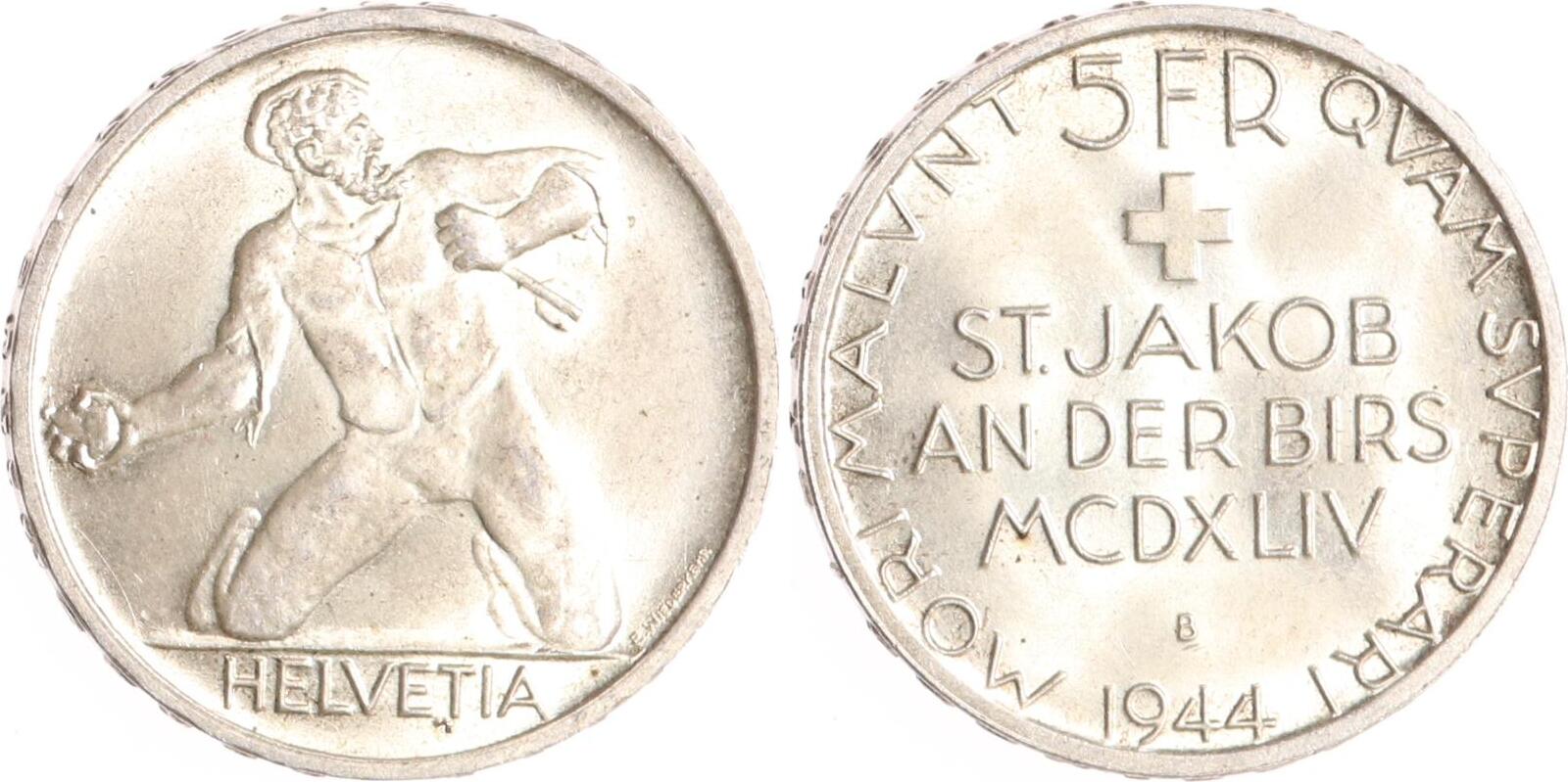 Schweiz 5 Franken 1944 St. Jakob. UNC- | MA-Shops