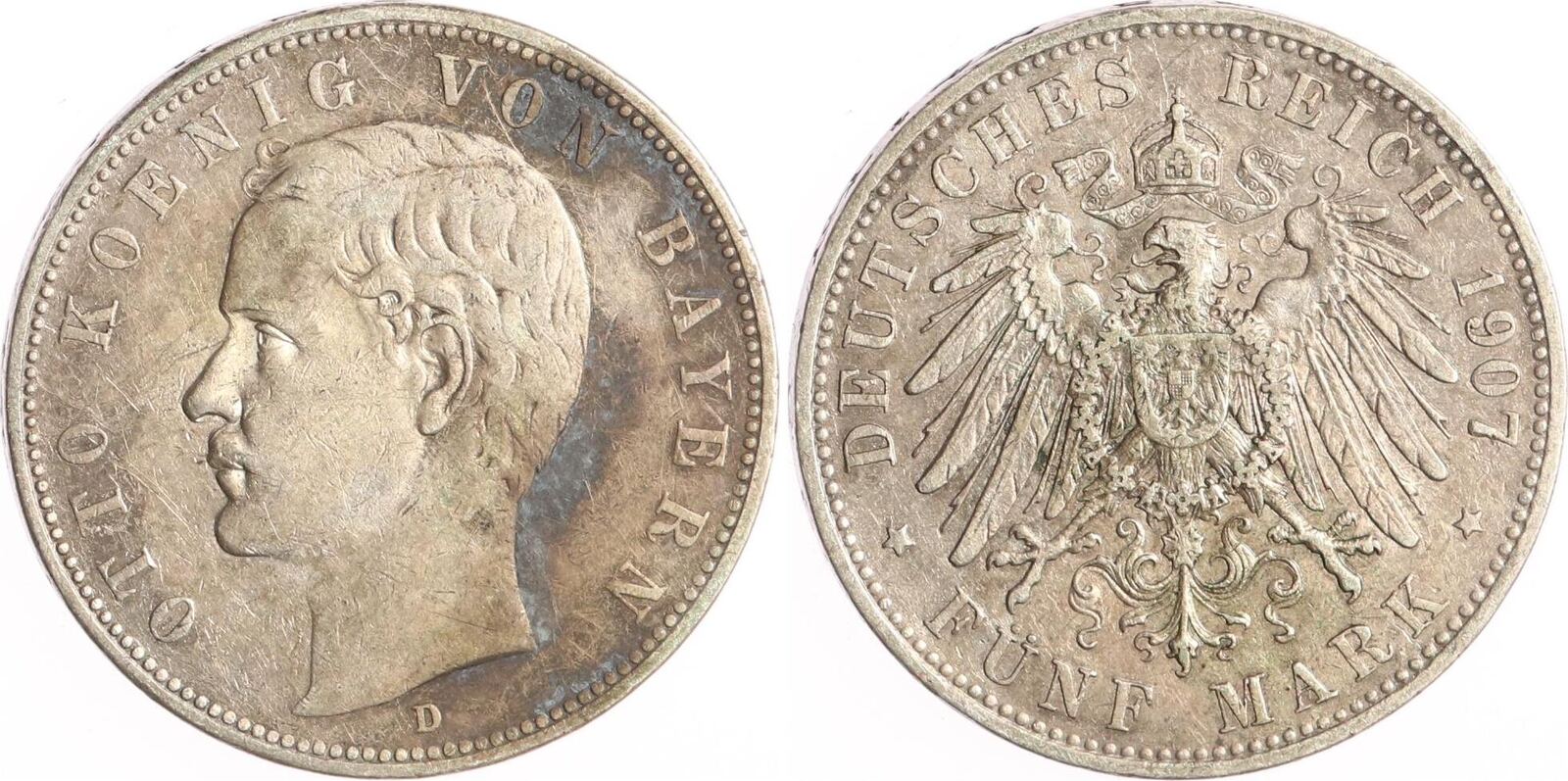 Bayern 5 Mark 1907 D Otto 1886-1913. VF | MA-Shops