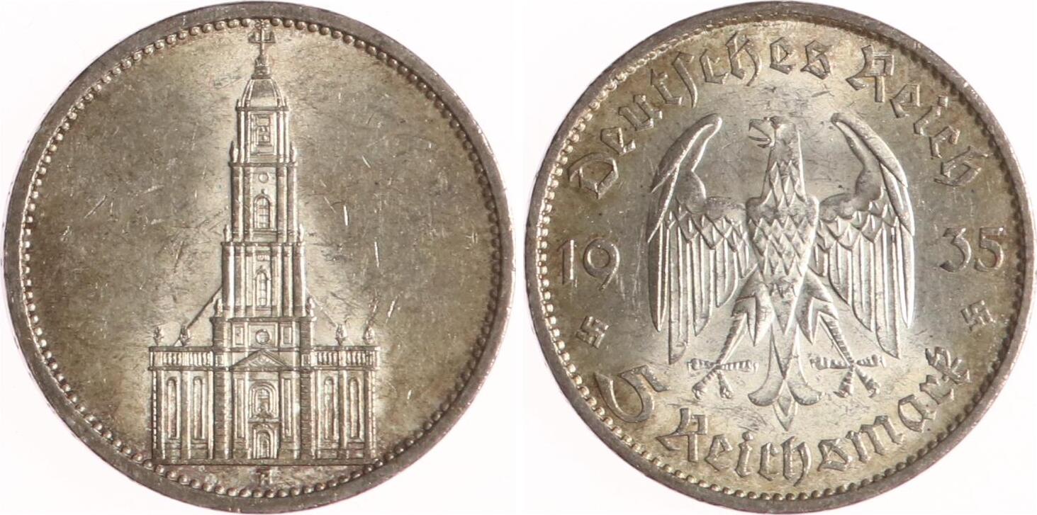 Drittes Reich 5 Reichsmark 1935 A Garnisonkirche ohne Datum. UNC | MA-Shops
