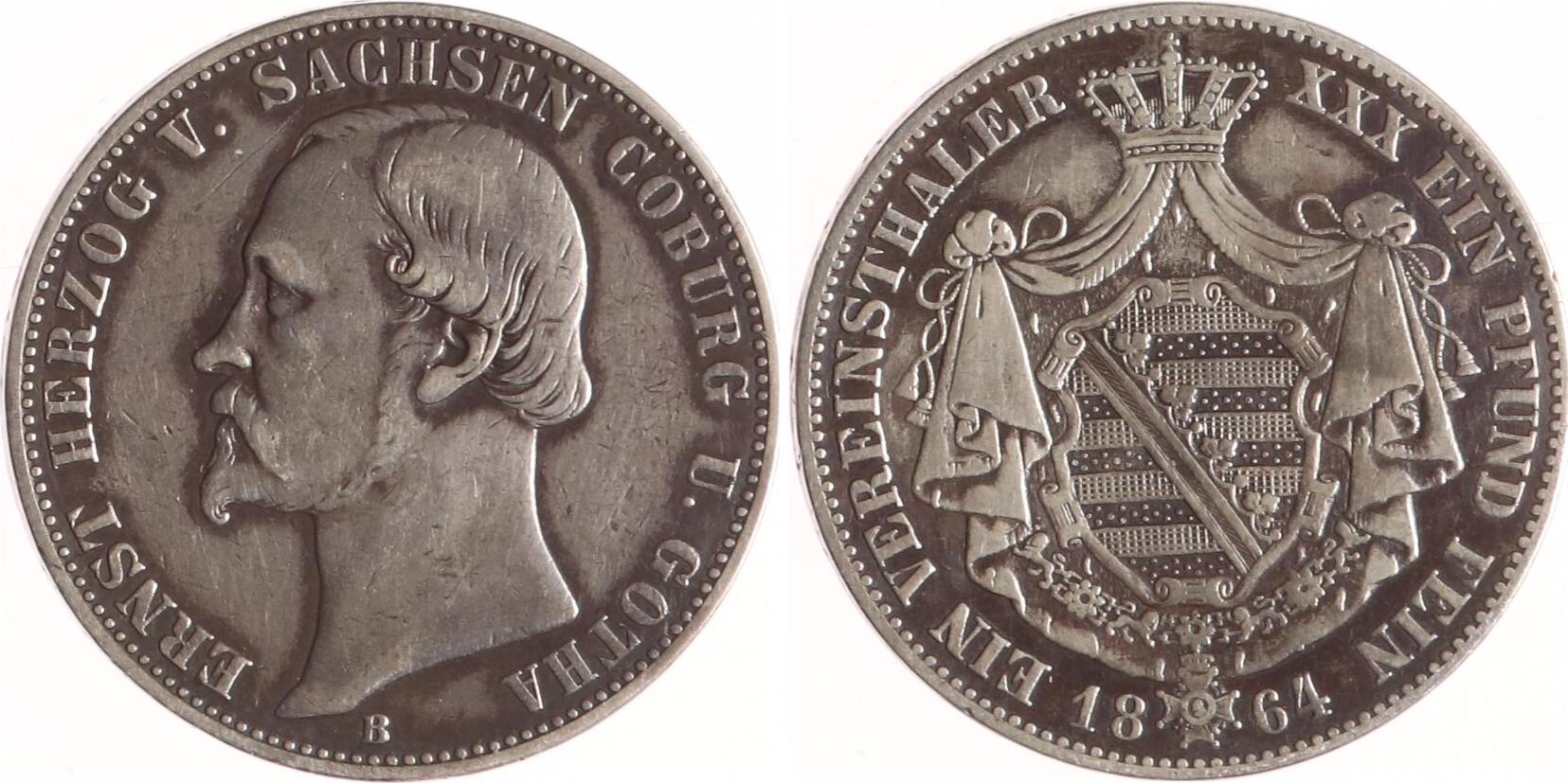 Sachsen-Coburg und Gotha Taler 1864 Ernst II. 1844-1893. VF, kleine ...