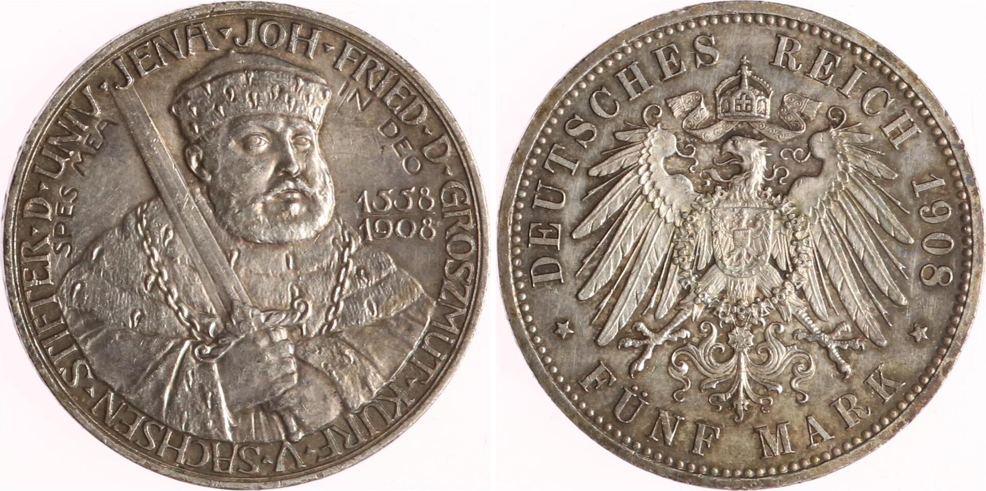 Sachsen-Weimar-Eisenach 5 Mark 1908 (A) Wilhelm Ernst 1901-1918. EF ...