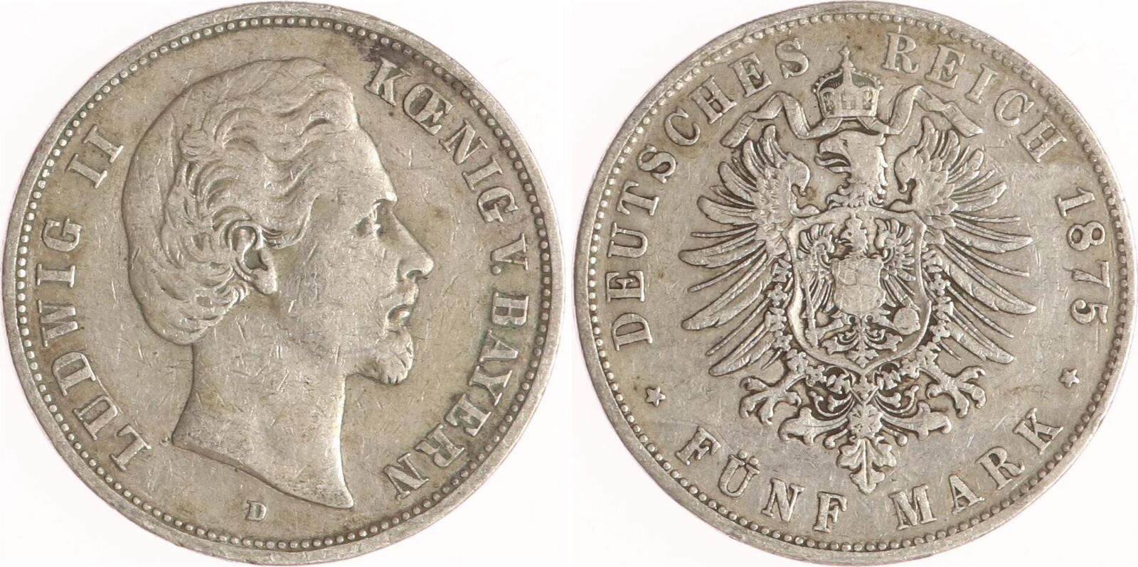 Bayern 5 Mark 1875 D Ludwig II. 1864-1886. VF | MA-Shops