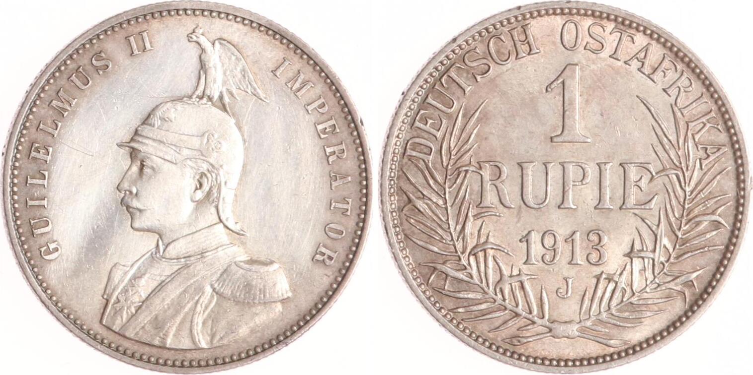 Deutsch-Ostafrika 1 Rupie 1913 J VF-EF, berieben | MA-Shops