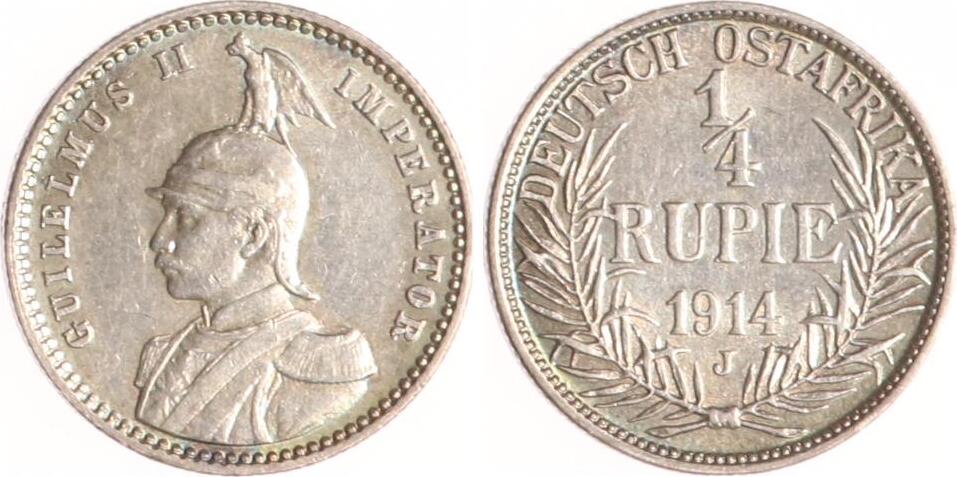 Deutsch-Ostafrika 1/4 Rupie 1914 J VF-EF | MA-Shops