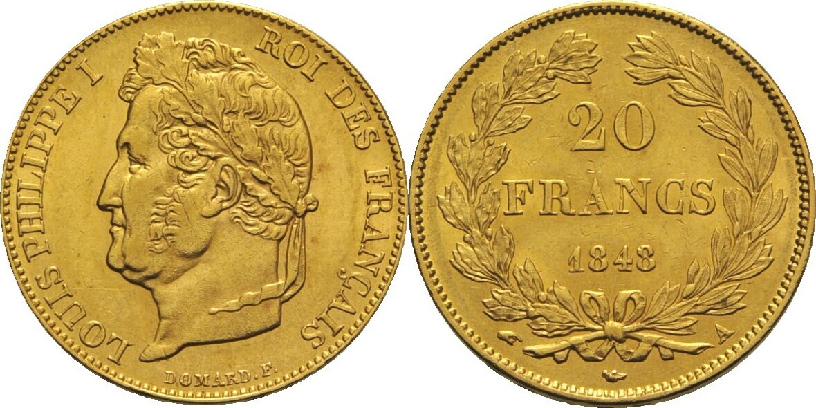 Frankreich 20 Francs 1848 A Louis Philippe I. aEF | MA-Shops