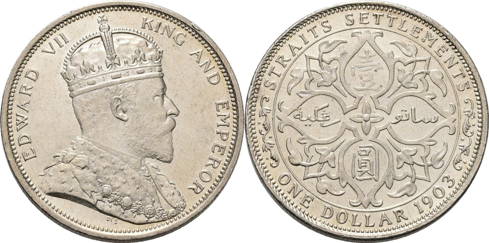 Straits Settlements (Malaysia) Dollar 1903, Bombay Edward VII. 1901-1910 Min. Rf., EF / St- | MA ...