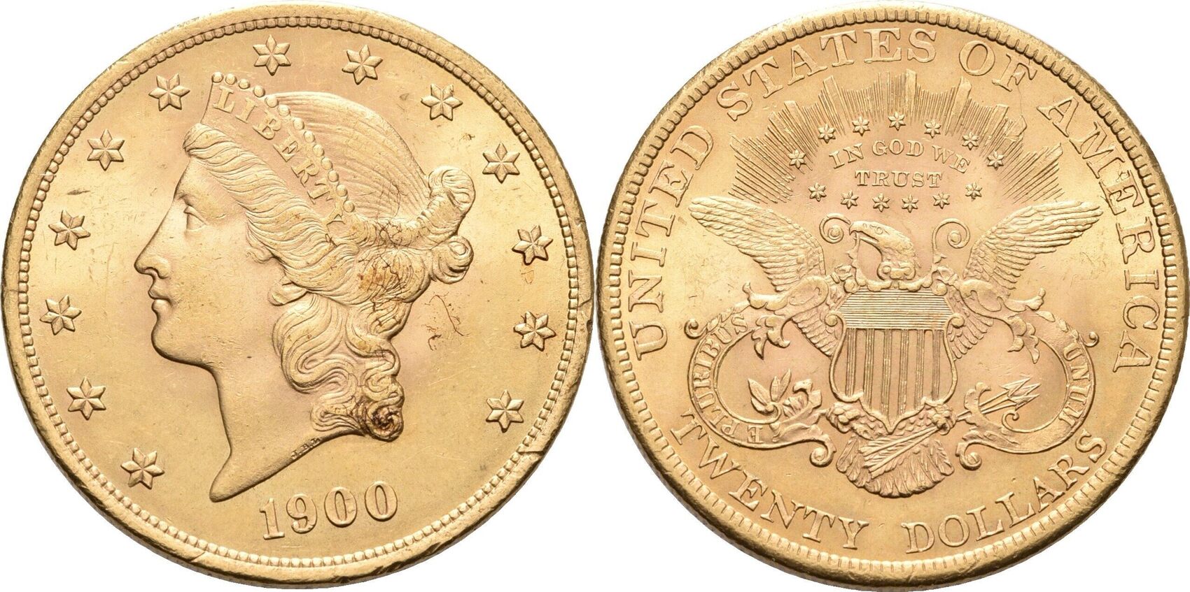 USA 20 Dollars 1900 Liberty Head Kl. Rf., EF | MA-Shops