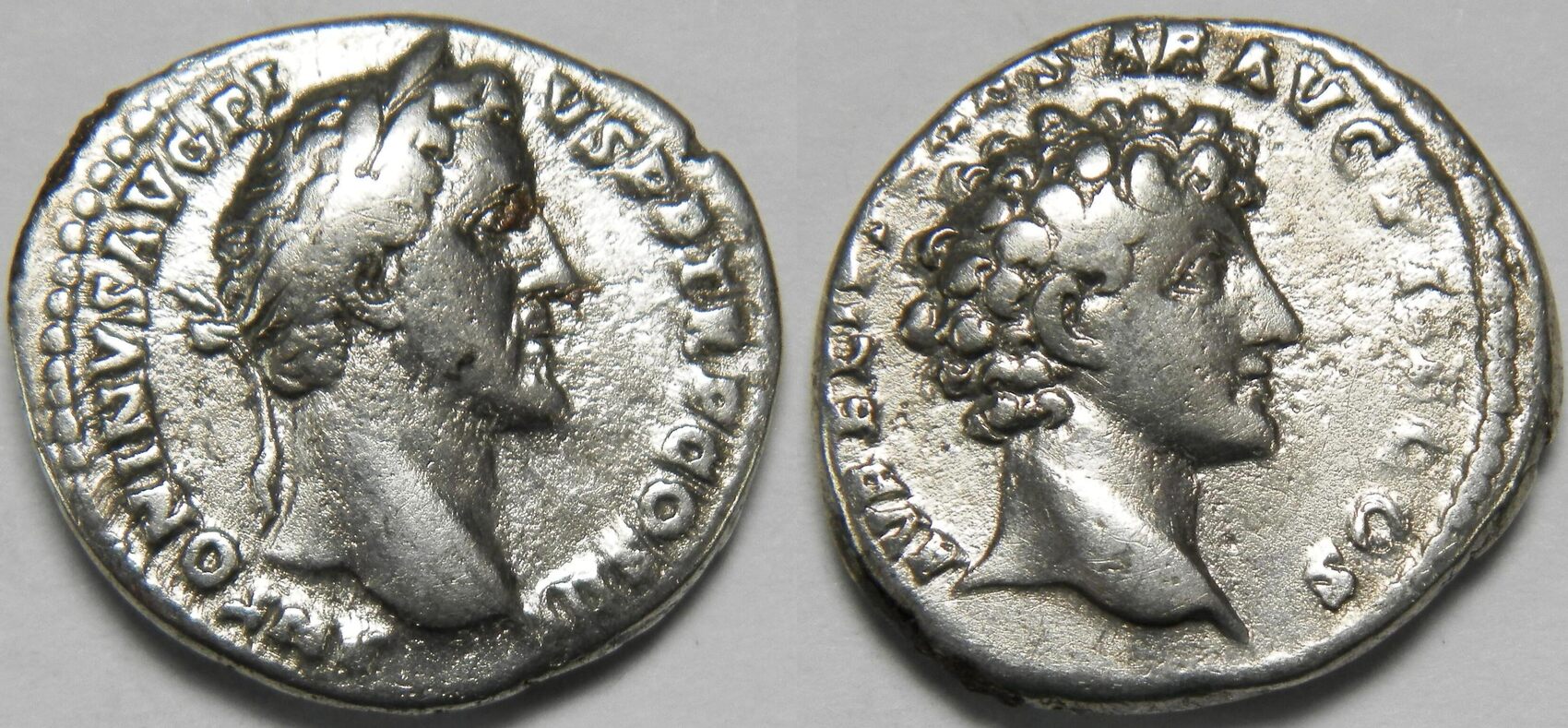 Roman Empire AR Denarius AD 140-144 Antoninus Pius and Marcus Aurelius ...