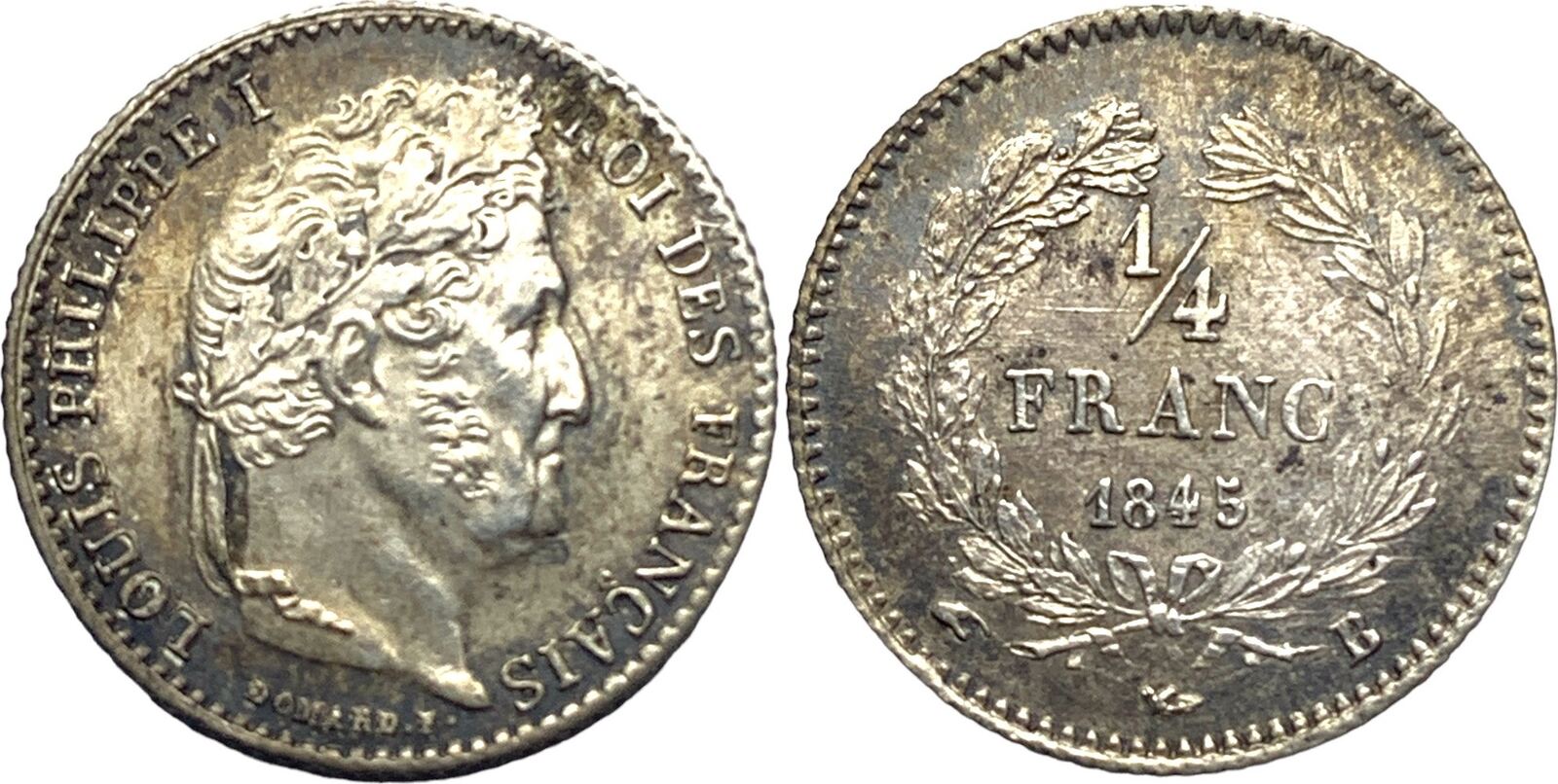 France 1845 AD. Louis-Philippe, 1/4 franc, 1845, Rouen EF | MA-Shops