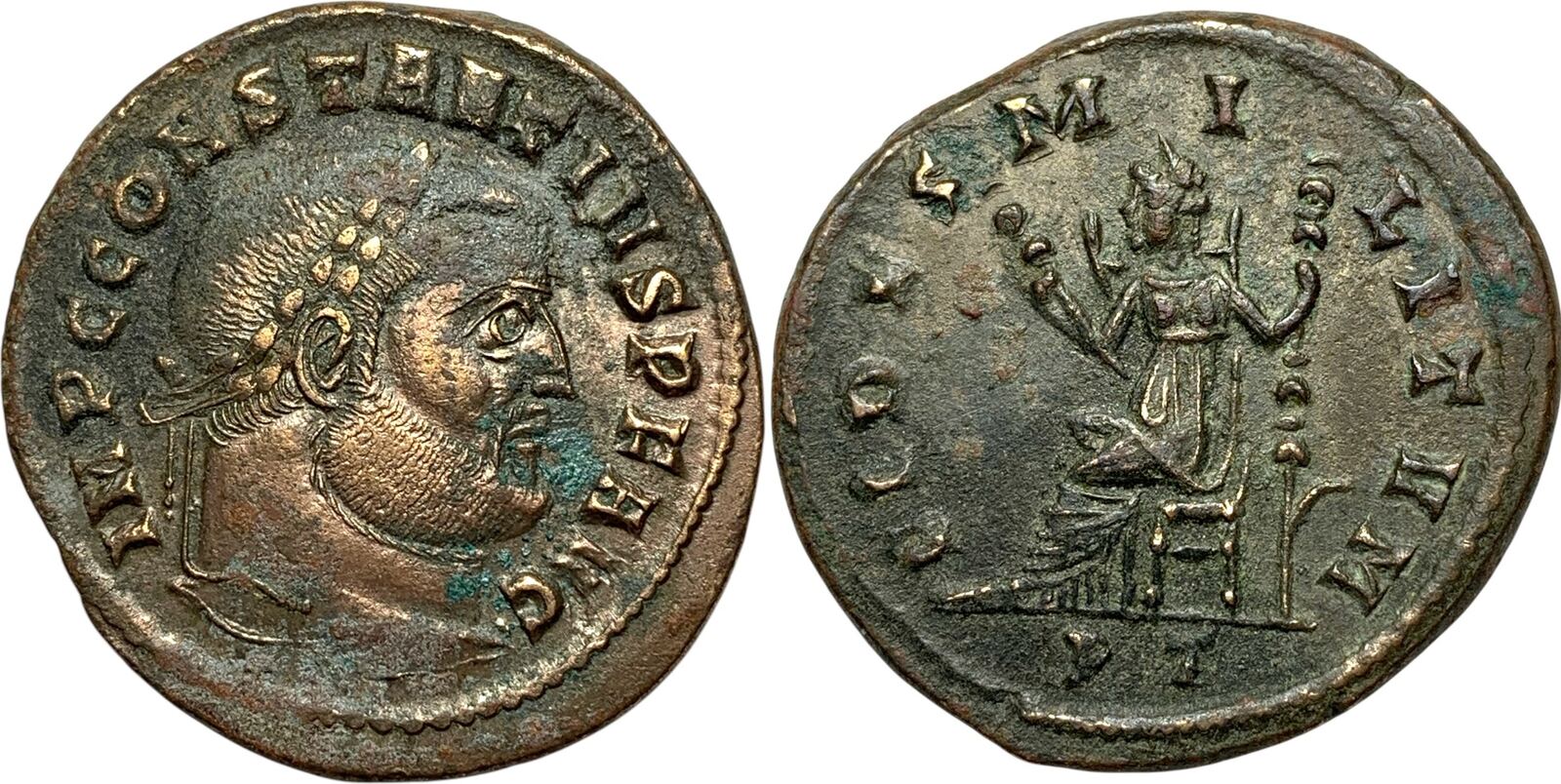 Roman Empire 306 AD. Constance Chlore, beau follis, atelier de Ticinum ...