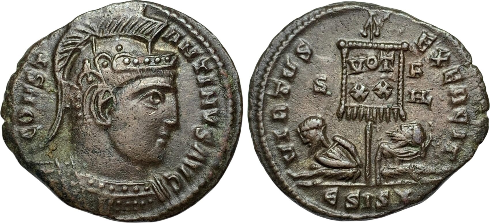 Roman Empire 320 AD. Constantin Ier, assez rare et très beau nummus ...