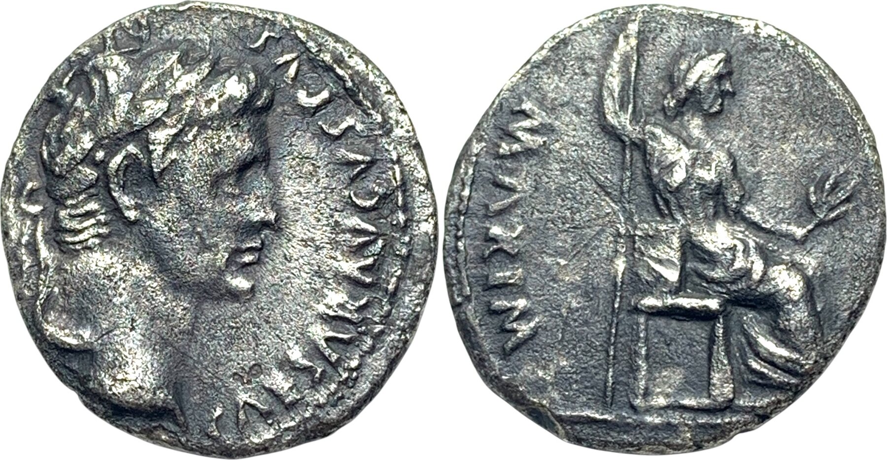 Roman Empire c. 15-37 AD. Auguste, beau denier peu commun, Lyon VF+ ...