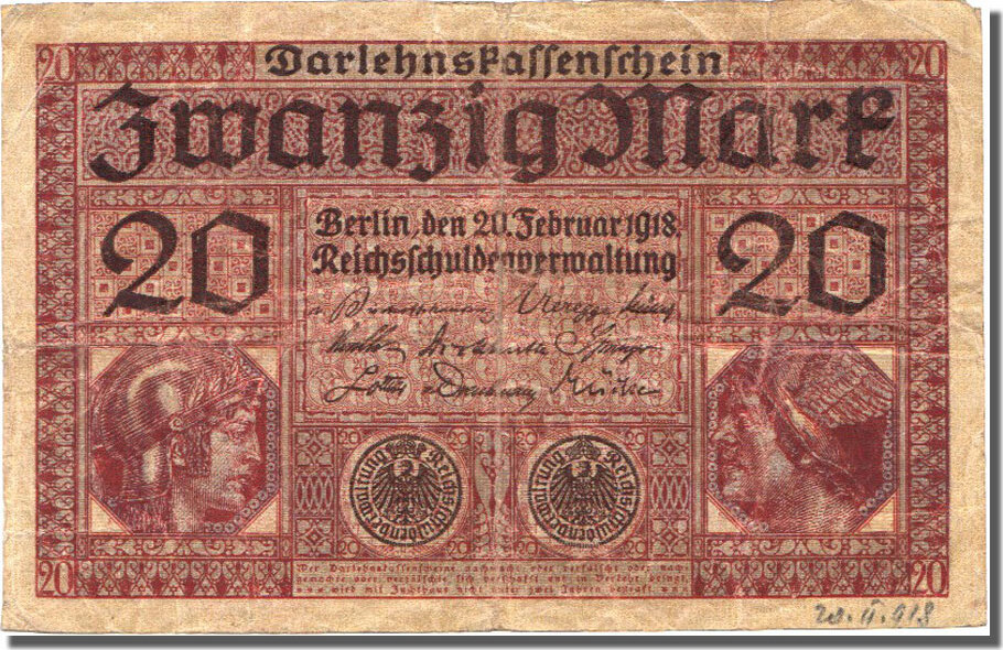 Germany 20 Mark 1918 Banknote, 1918-02-20 EF(40-45) | MA-Shops