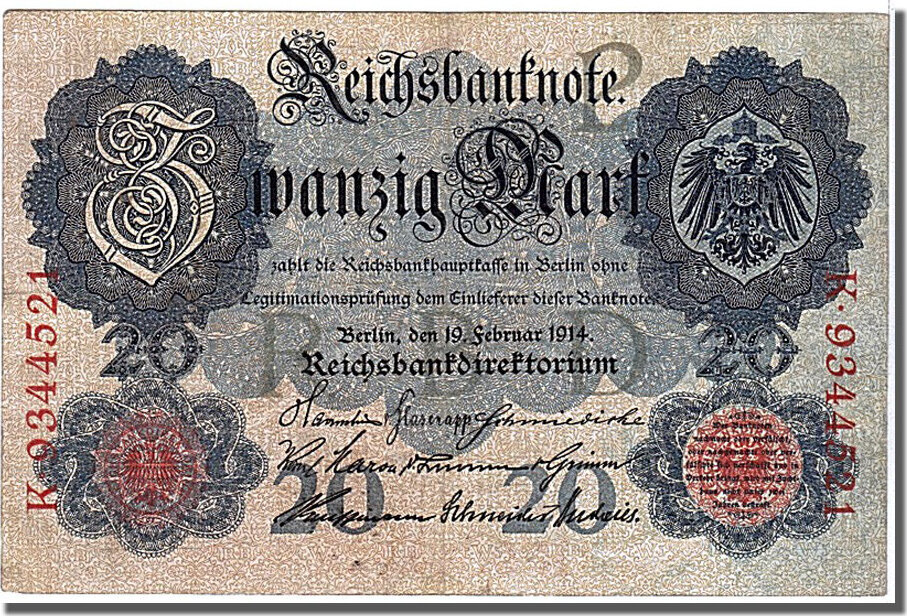Germany 20 Mark 1914 Banknote, 1914-02-19 AU(50-53) | MA-Shops