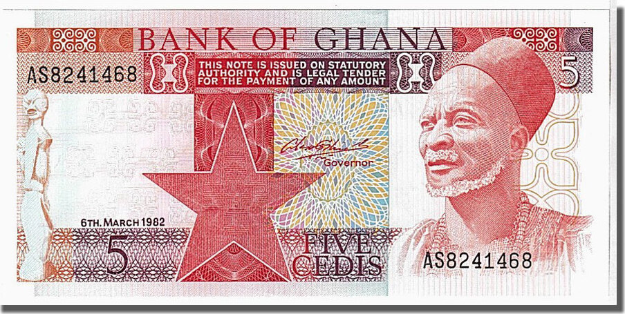 Ghana 5 Cedis 1982 Banknote, 1982-03-06 UNC(65-70) | MA-Shops