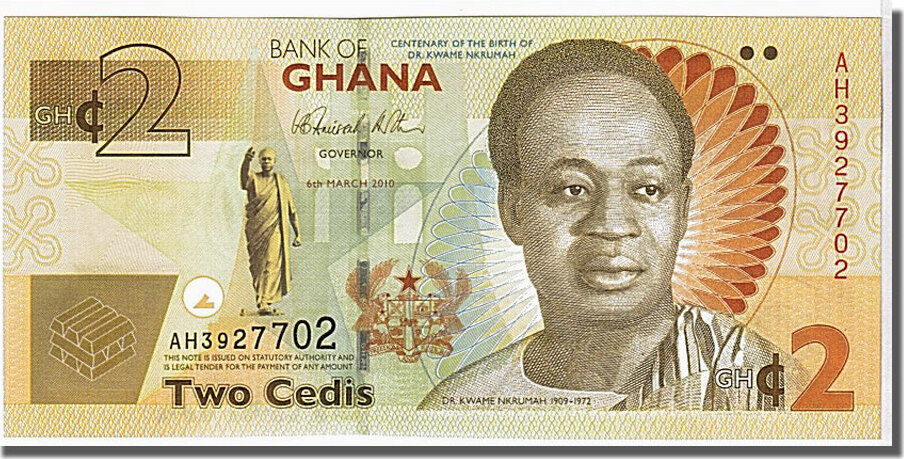 Ghana 2 Cedis 2010 Banknote, KM:37a UNC(65-70) | MA-Shops