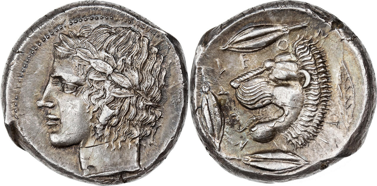 Tetradrachm 455-430 BC Leontini Sicily, Leontini, Silver, HGC:2-671 AU ...