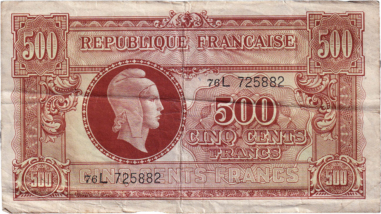 France 500 Francs 1945 Marianne, 76L725882, Fayette:VF 11.1 VF(30-35) | MA-Shops