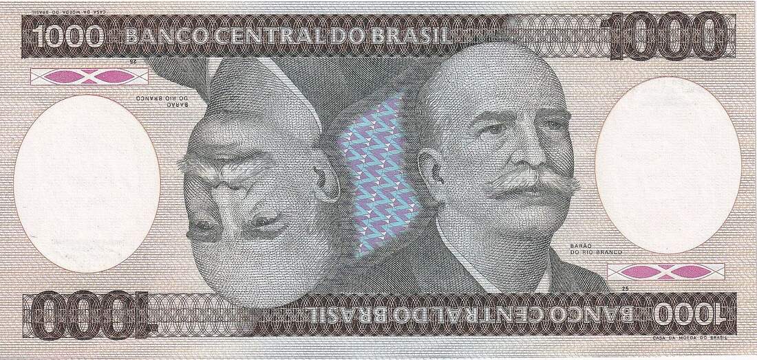 Brazil 1000 Cruzeiros 1986 Banknote, KM:201d UNC(65-70) | MA-Shops
