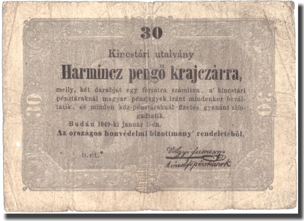 Hungary 30 Pengö Krajczar 1849 Banknote, 1849-01-01, KM:S122 VF(20-25) | MA-Shops