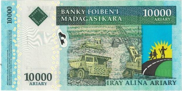 Madagascar 10,000 Ariary Banknote, KM:85 UNC(65-70) | MA-Shops