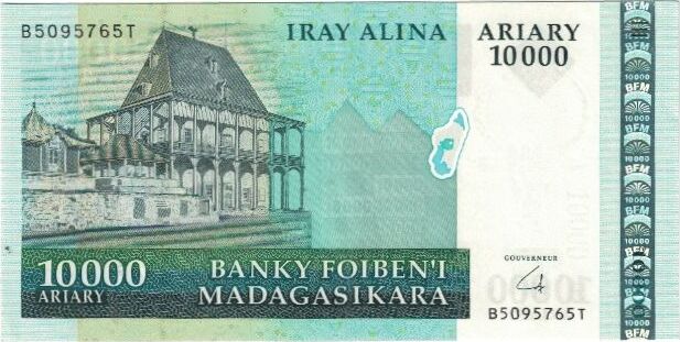 Madagascar 10,000 Ariary Banknote, KM:85 UNC(65-70) | MA-Shops